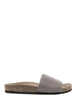 Brunello Cucinelli Embellished Logo Flat Sandals - Silver