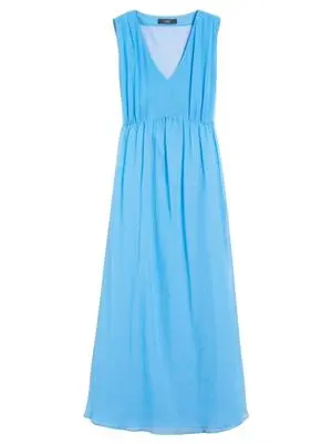 Max Mara Sleeveless V-neck Crepe Dress - Blue