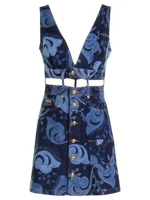 Versace Sleeveless V-neck Cut-out Denim Dress - Blue