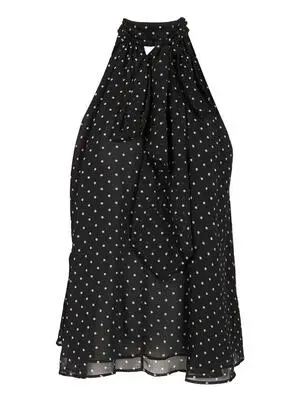 ROTATE BY BIRGER CHRISTENSEN Halterneck Floral Print Bow Top - Black