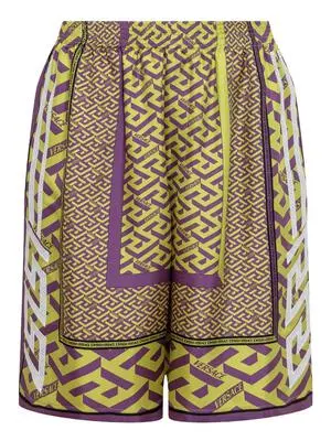 Versace Greca Pattern Logo Printed Shorts - Green