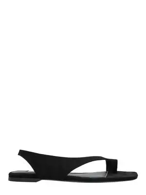 TOTEME Suede Square Toe Flat Sandals - Black