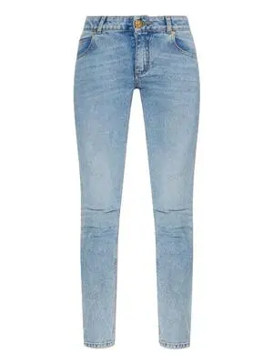 Balmain Logo Patch Skinny Jeans - Blue