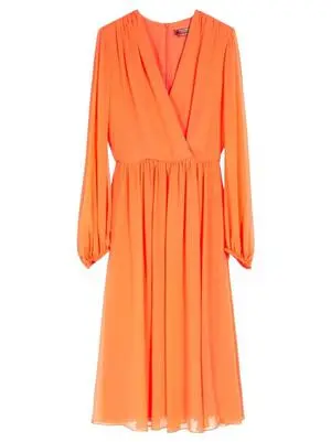 Max Mara V-neck Lantern Sleeve Dress - Orange