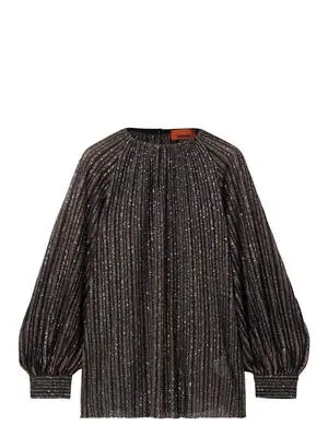 Missoni Sequined Striped Crochet Knit Shirt - Black
