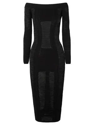 Balmain Off-the-shoulder Long Sleeve Midi Dress - Black