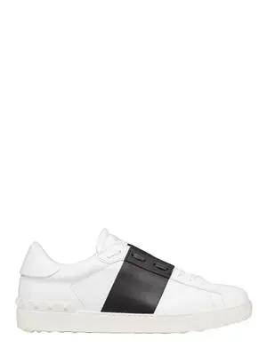 Valentino Garavani Open Leather Sneakers With Pyramid Studs - White/black