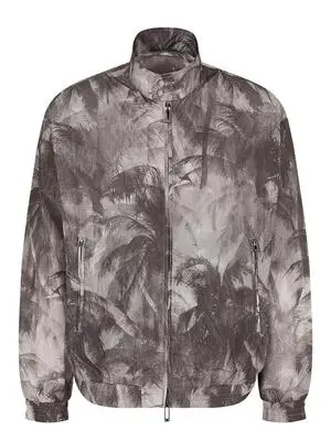Emporio Armani Palm Tree-print Zip-up Bomber Jacket - Gray
