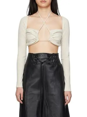 Rosetta Getty Halterneck Cropped Long Sleeve Top - Black