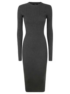 Wardrobe.NYC Round Neck Long Sleeve Knitted Dress - Black