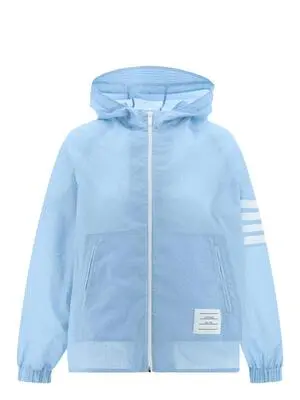 Thom Browne Zip-up Hooded Jacket With Four-bar Detail - Medium Blue