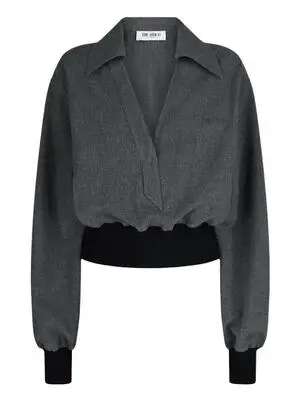 Attico Long Sleeve V-neck Blouse - Grey