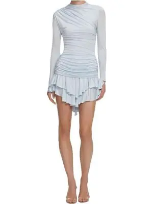 SELF-PORTRAIT Ruffled Asymmetric Mini Dress - Blue