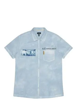 Emporio Armani Short Sleeve Collared Shirt With Elephant Print - Blue