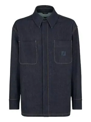 Fendi Logo Embroidered Denim Jacket - Dark Blue