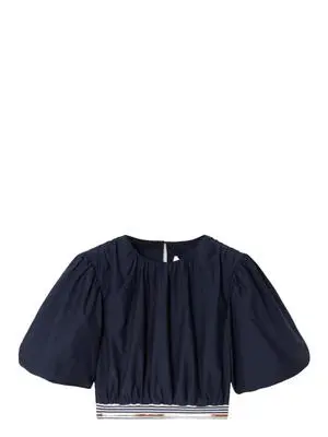 Veronica Beard Gabriela Balloon-sleeve Banded Top - Navy