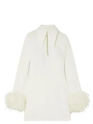 16Arlington Michelle Feather-trimmed Mini Dress - White
