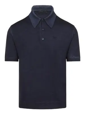 Prada Logo-embroidered Knitted Polo Shirt - Blue