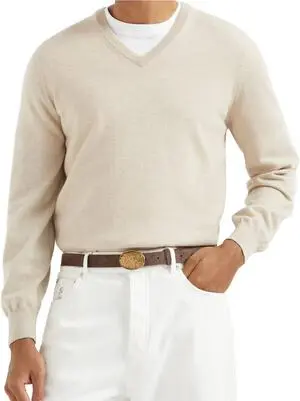 Brunello Cucinelli V-neck Knit Jumper - Light Yellow