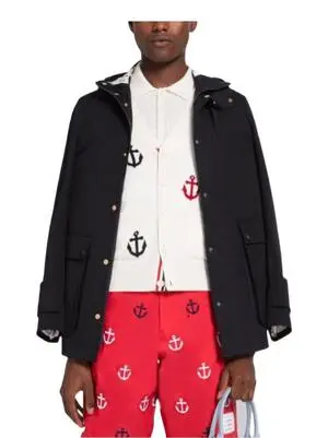 Thom Browne Hooded Cropped Sleeved Parka - Navy Blue