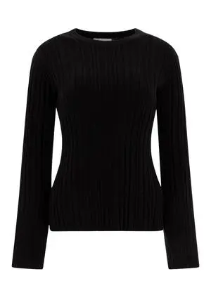 LOULOU STUDIO Elsa Ribbed Long Sleeve Top - Black