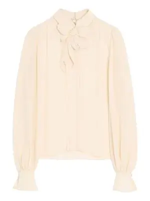 VALENTINO Valentino Long Sleeve Bow Neck Blouse With Embroidered Flowers
