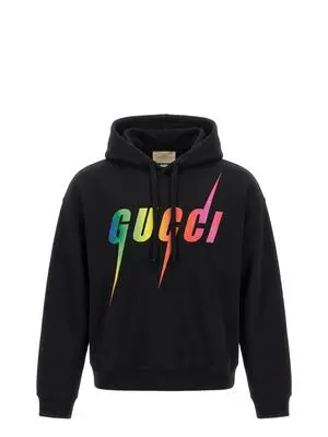 Gucci Logo Print Cotton Hoodie - Black