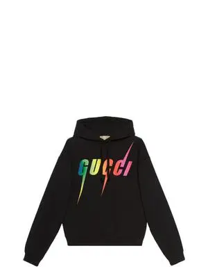 Gucci Logo Print Cotton Hoodie - Black