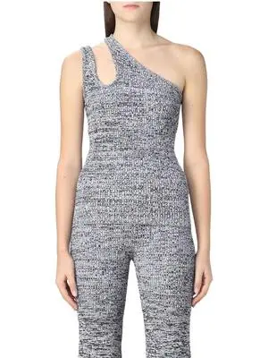 REMAIN BIRGER Cut-out One-shoulder Fine Knit Top - Gray