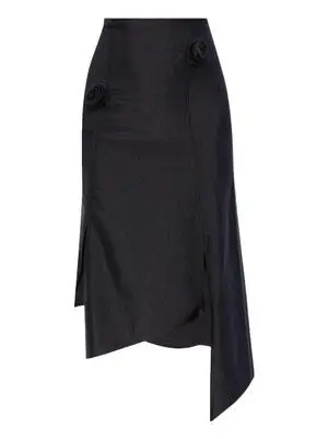 Coperni High-waisted Asymmetric Midi Skirt With Floral Patches - Black