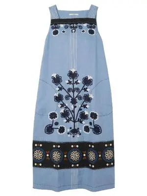 Vita Kin Ulya Embroidered Linen Midi Dress - Blue
