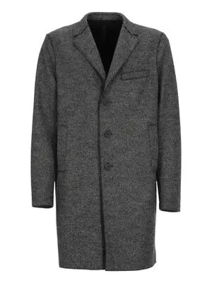 Harris Wharf London Single-breasted Herringbone Coat - Black