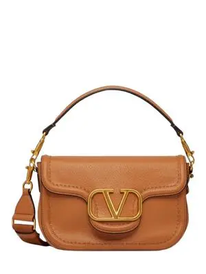 Valentino Garavani Alltime Logo Plaque Foldover Crossbody Bag - Almond