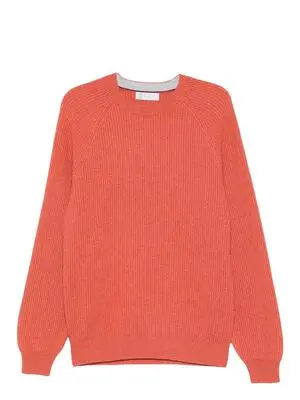 Brunello Cucinelli Crew Neck Ribbed Sweater - Orange