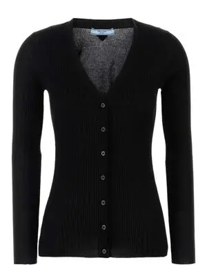 Prada Long-sleeved Knitted Cardigan - Black
