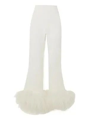 16Arlington Cropped Wide-leg Feather-trimmed Pants - White