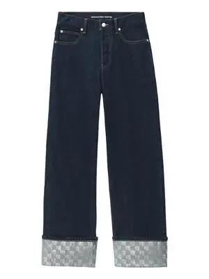 Alexander Wang Middle Waist Straight Leg Jeans With Crystal Decals - Blue