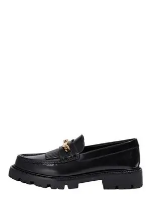 CELINE Celine Black Leather Loafers With Chain Detail