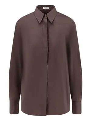 Brunello Cucinelli Long Sleeve Collared Shirt - Brown