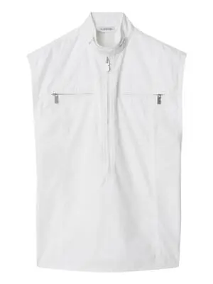 Burberry High-neck Sleeveless Tank Top With Zip Detail - White