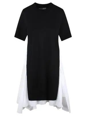 Sacai Poplin Stripe-detail Midi Dress - Black X Off White