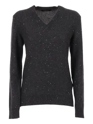 Fabiana Filippi Embellished V-neck Long Sleeve Jumper - Grey
