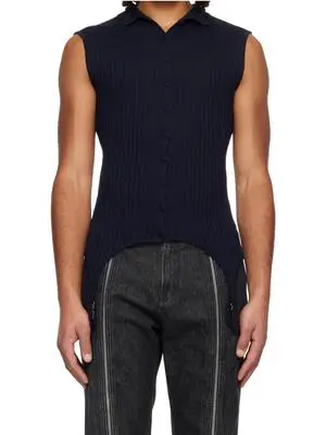 JEAN PAUL GAULTIER Ribbed Sleeveless Knit Top - Navy