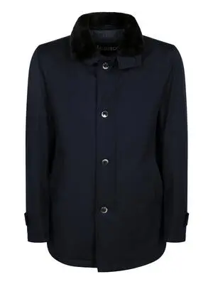 Herno Single-breasted Cotton Jacket With Fur Trim - Black