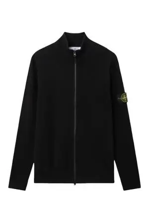 Stone Island Logo Patch Zip-up Cardigan - Black
