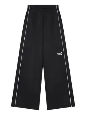 We11Done Logo Pattern Elastic Waist Wide Leg Pants - Black