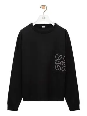 Loewe Crewneck Jumper With Anagram Pocket - Black