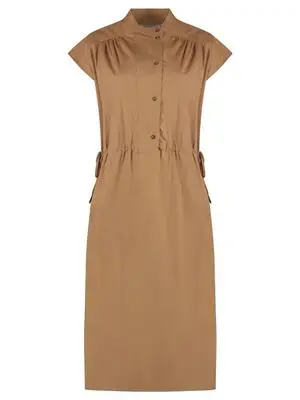 YVES SALOMON Drawstring Dress With Short Sleeves And Button Front - Brown