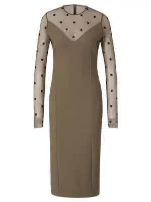 Givenchy V-neck Sheer Monogrammed Midi Dress - Deep Khaki