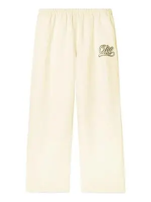 Off-White Logo Embroidered Wide Leg Pants - Ivory White